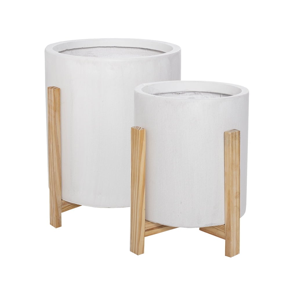 Cache-pot blanc sur pied en bois - Décors Véronneau