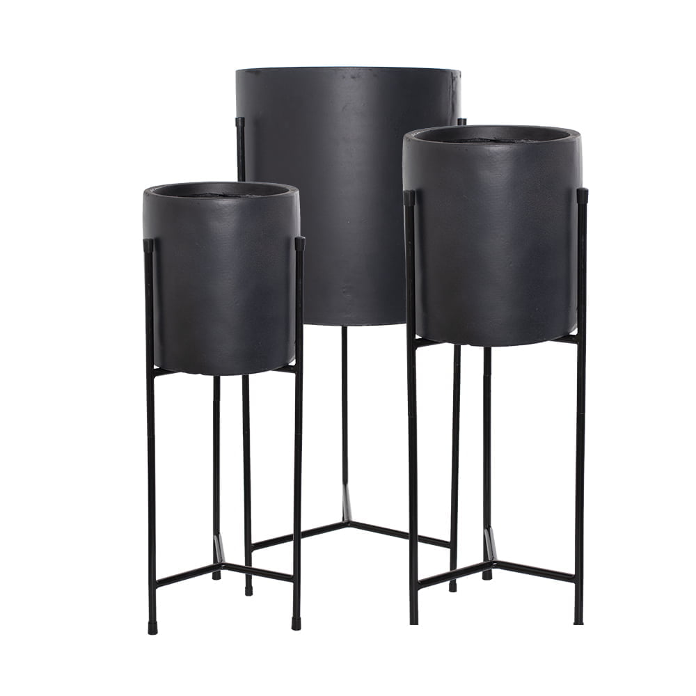 Cache-pot noir sur pied en métal - Décors Véronneau