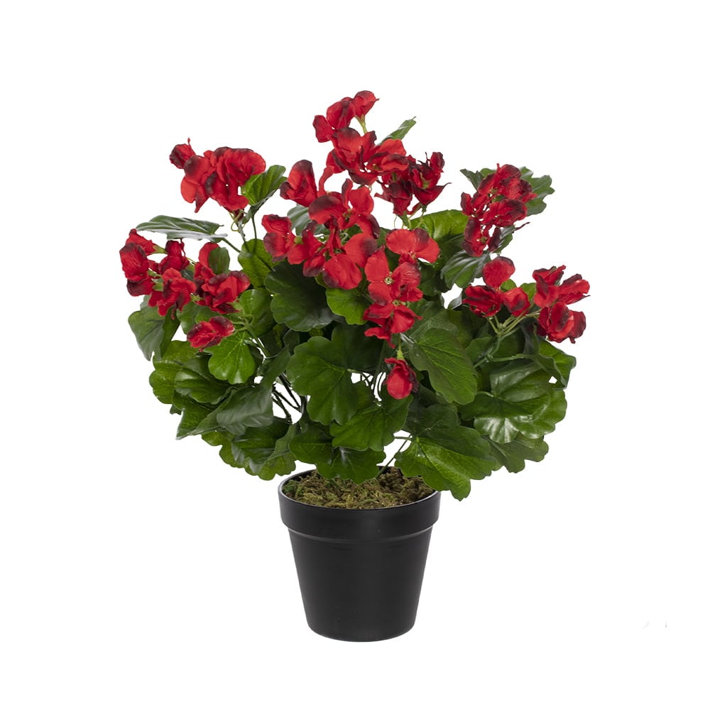 Artificial red geranium flower pot, 15 x 15" - Décors Véronneau