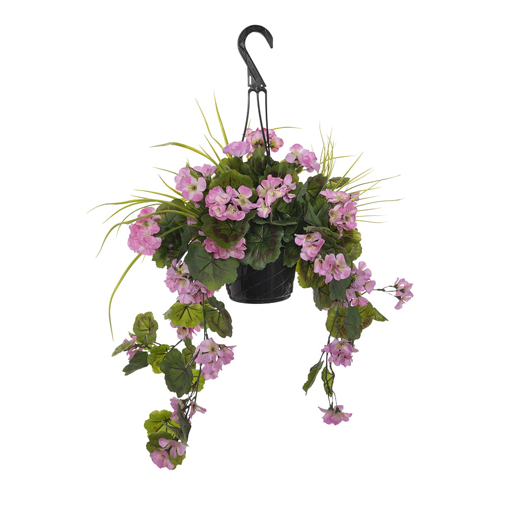 Outdoor hanging plant of pink geranium, 18 x 16'' - Décors Véronneau