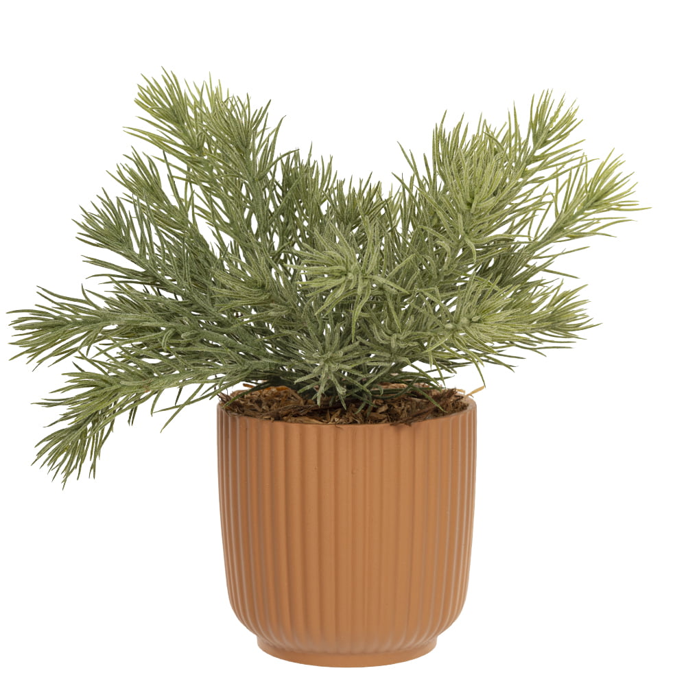 Pin artificiel en pot orange - Décors Véronneau