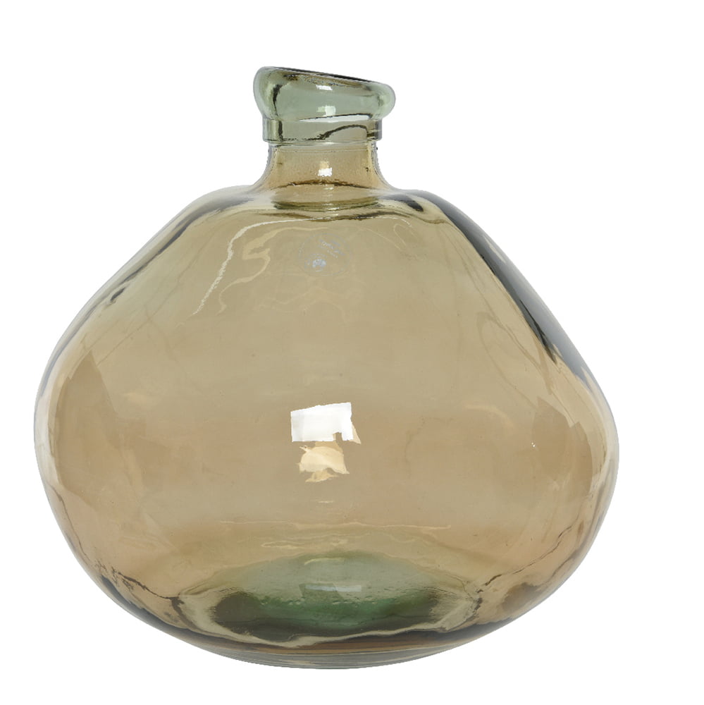 Clear beige recycled round glass vase, 13'' - Décors Véronneau