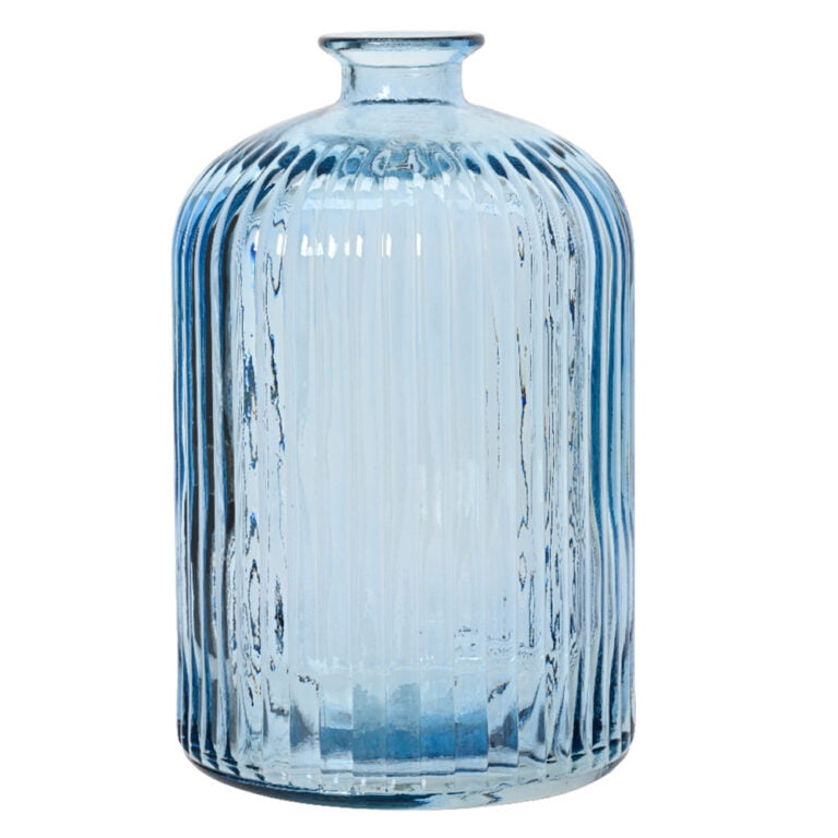 Blue striped soliflore recycled glass vase, 9 x 6'' - Décors Véronneau