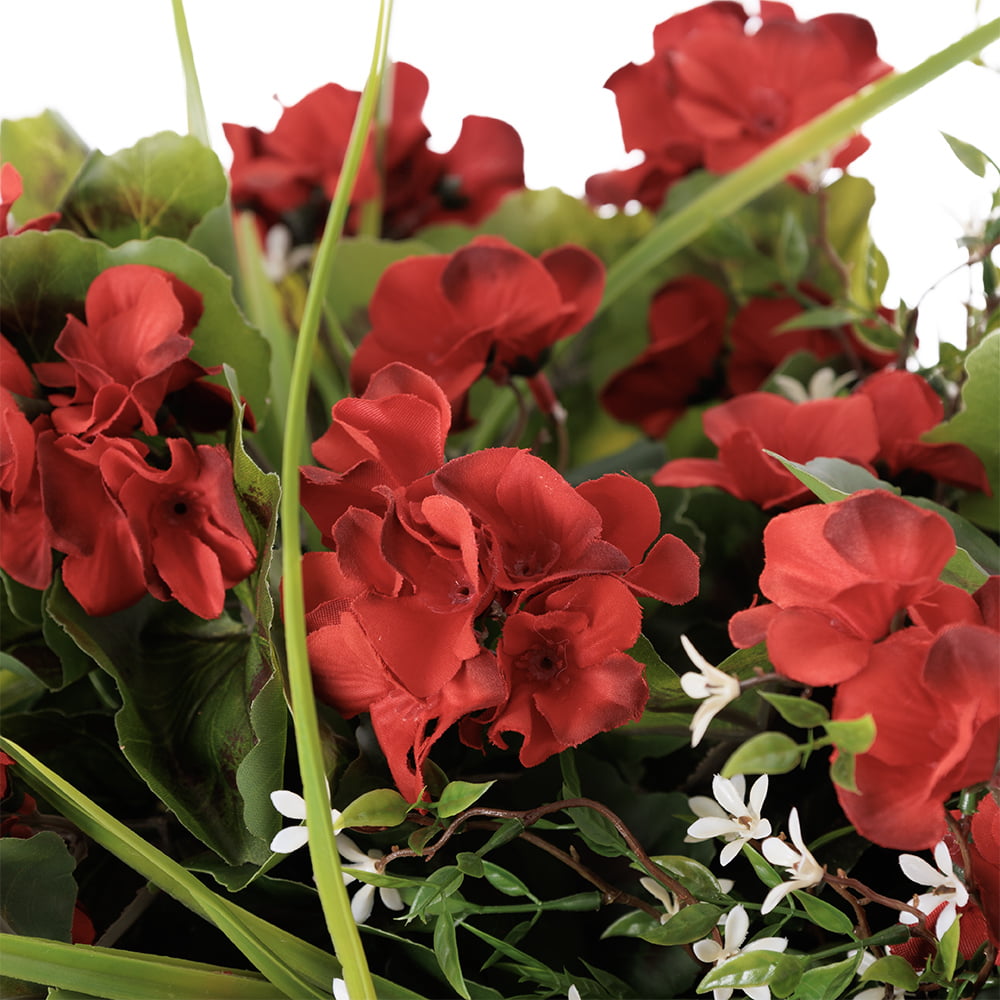 Artificial headstone geranium arrangement - Décors Véronneau