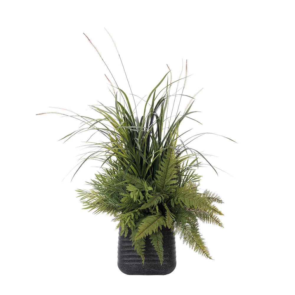 Outdoor potted grass and fern mix - Décors Véronneau