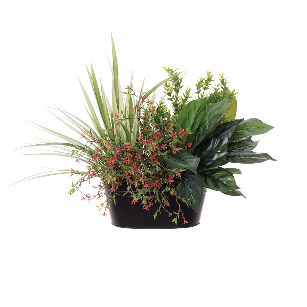 Balconnière de plantes et fleurs rouges - Décors Véronneau