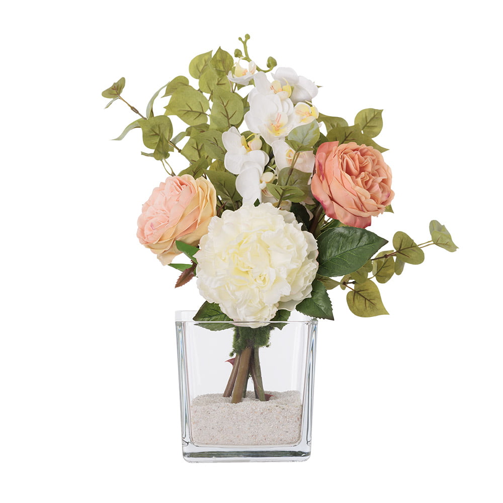 Artificial coral peony table centerpiece - Décors Véronneau