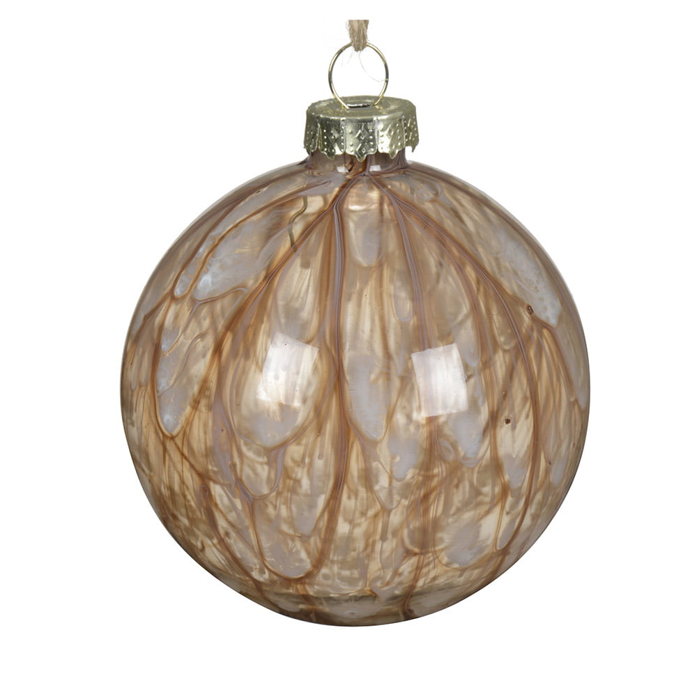 Marbled amber glass Christmas bauble, 3'' - Décors Véronneau