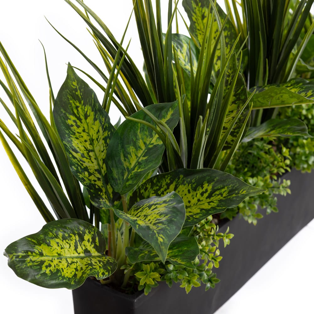 Rectangular pot of faux grasses and plants - Décors Véronneau