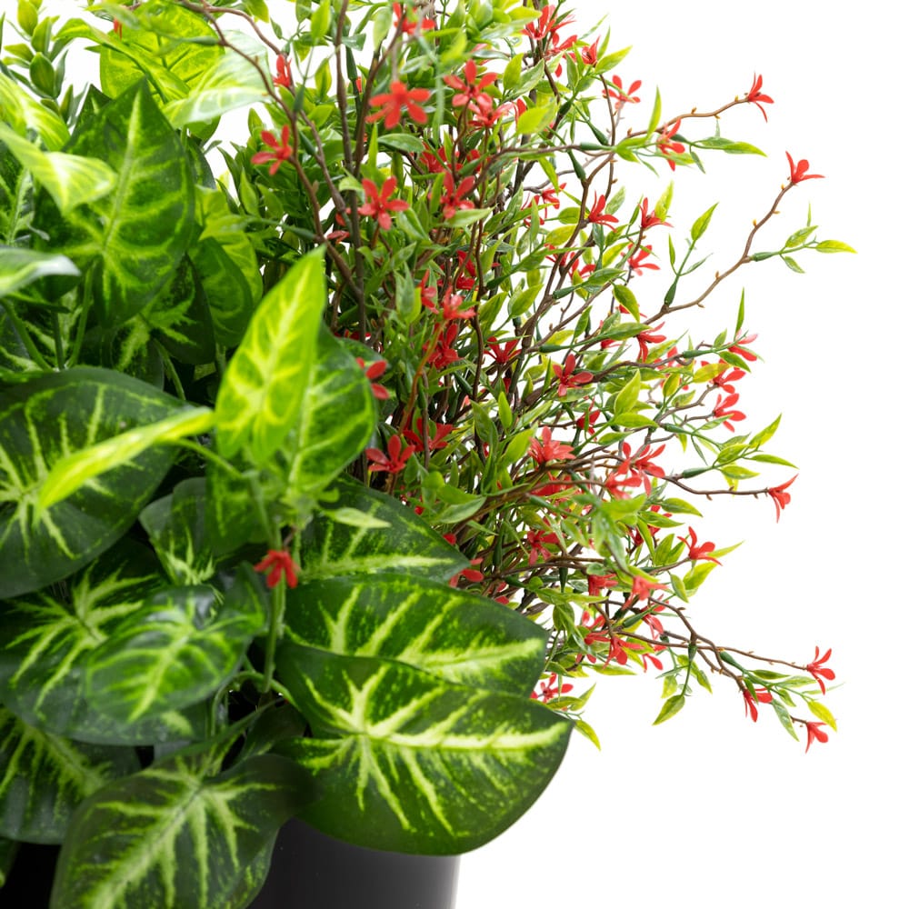 Outdoor potted red flower arrangement - Décors Véronneau