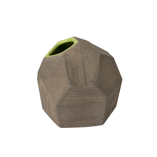 Grey and green angular ceramic vase - Décors Véronneau